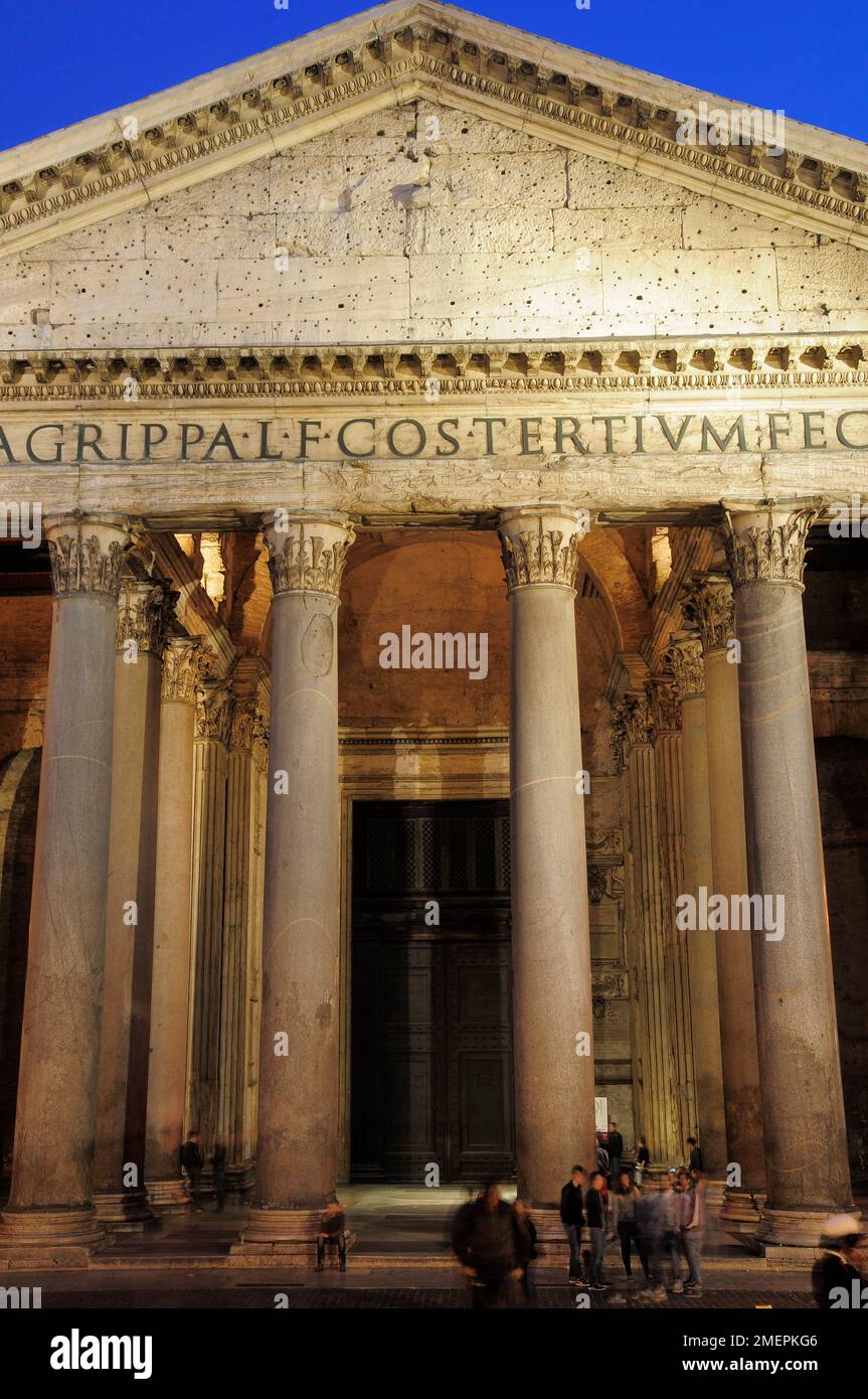 Italy, Lazio, Rome, Centro Storico, portico of the Pantheon at night ...
