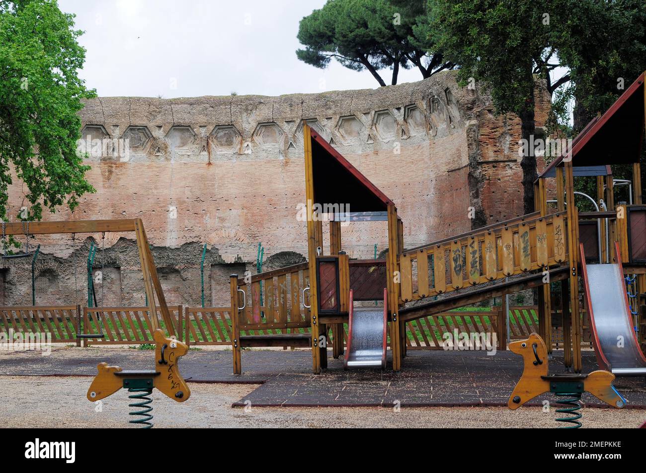 Italy, Lazio, Rome, Esquiline Hill, playground with ruins of Cisterna ... Italy, Lazio, Rome, Esquiline Hill, playground with ruins of Cisterna ...