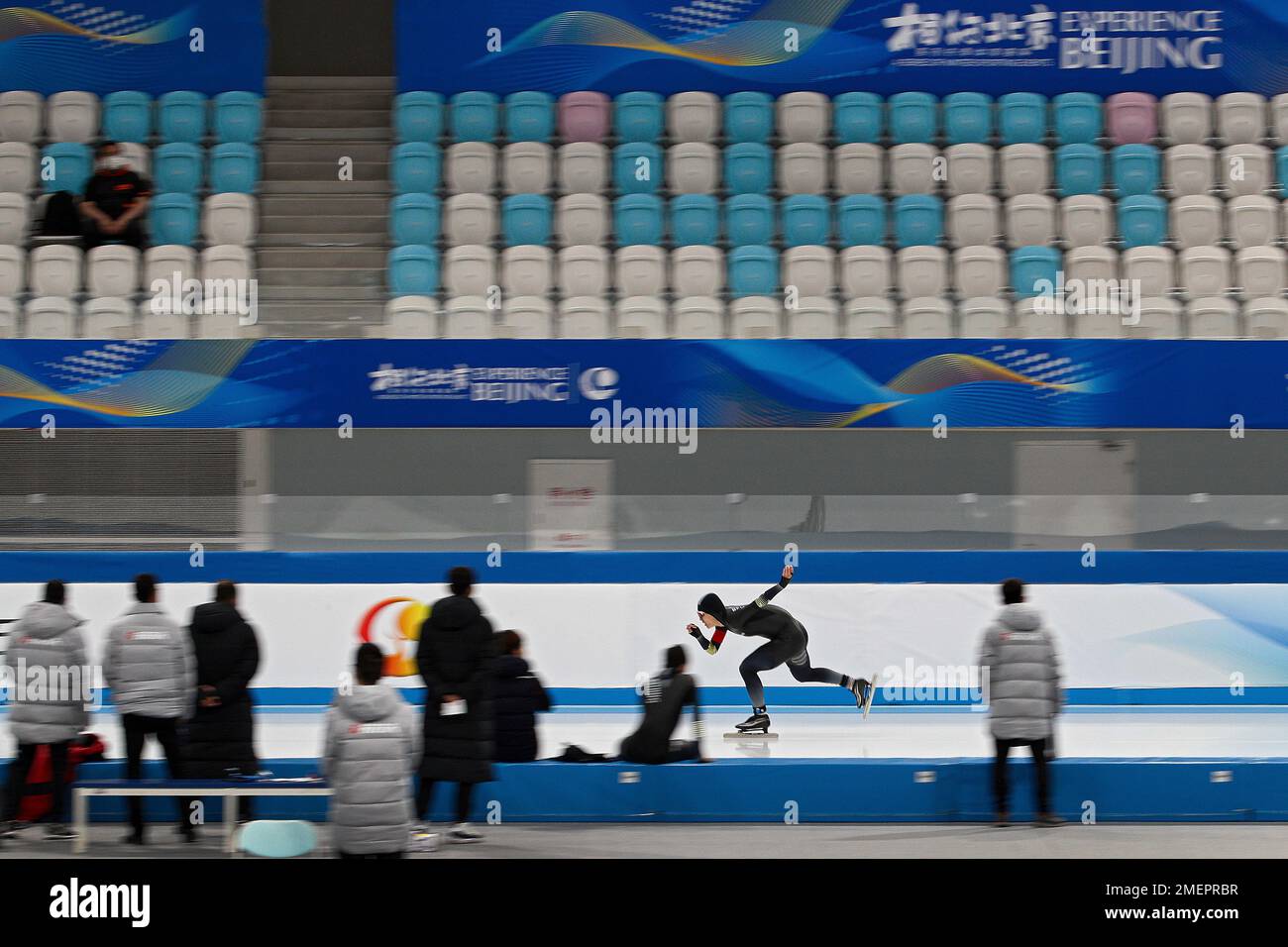 Chinese skater Wang Hao competes in the men's 1000 meter race during a ...