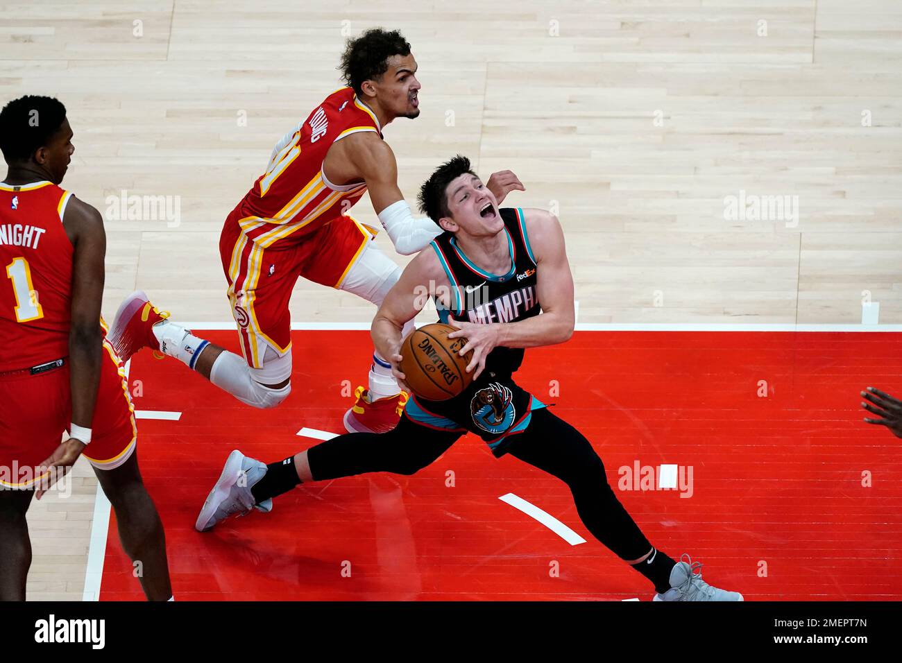 Memphis Grizzlies guard Grayson Allen (3) drives past Atlanta Hawks ...