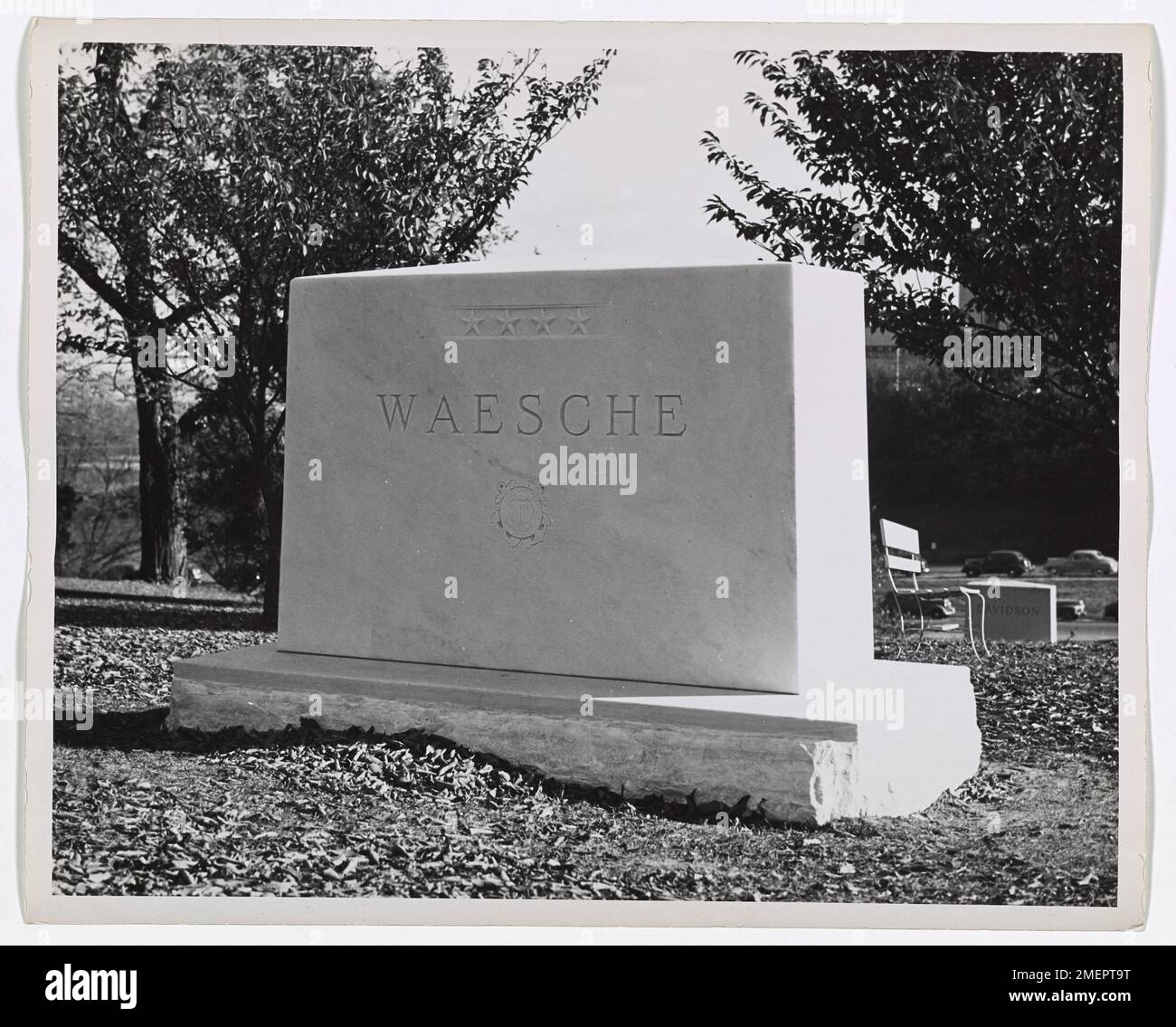 A photograph captures the memorial to Admiral Russell R. Waesche at ...