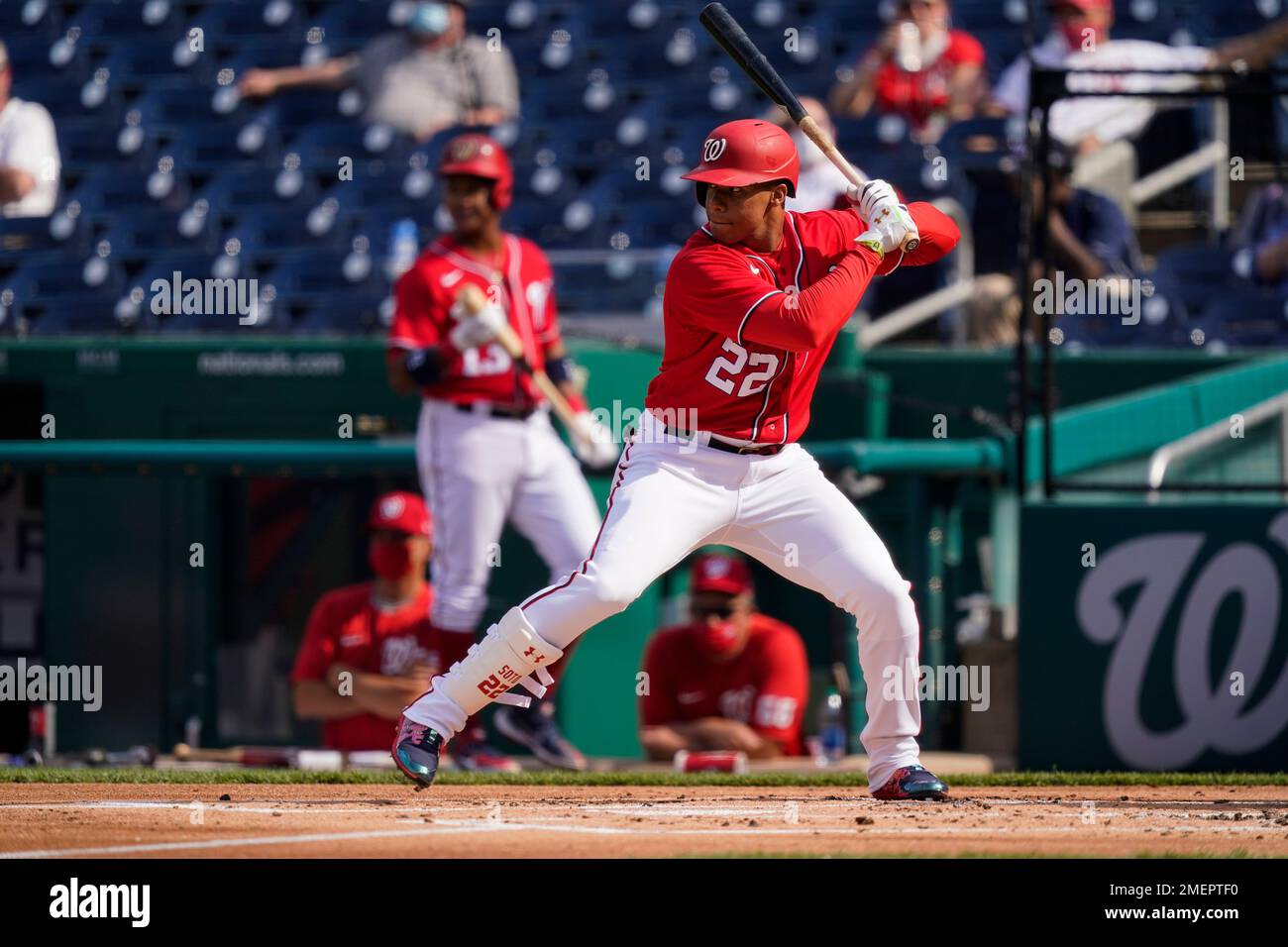 Washington Nationals right fielder Juan Soto (22) bats during the ...