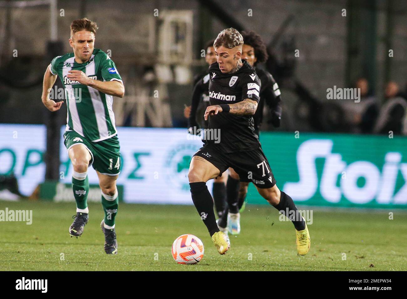Athens, Greece. 22nd Jan, 2023. PAOK's player Brandon Thomas (Right) in ...