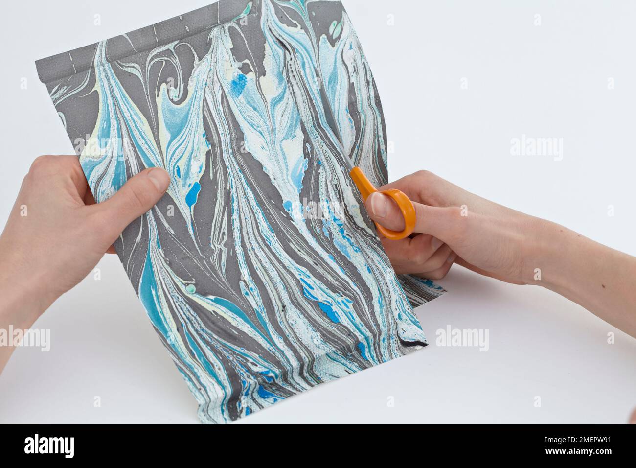 Making marbled book cover, using scissors to marbled paper beyond the ...