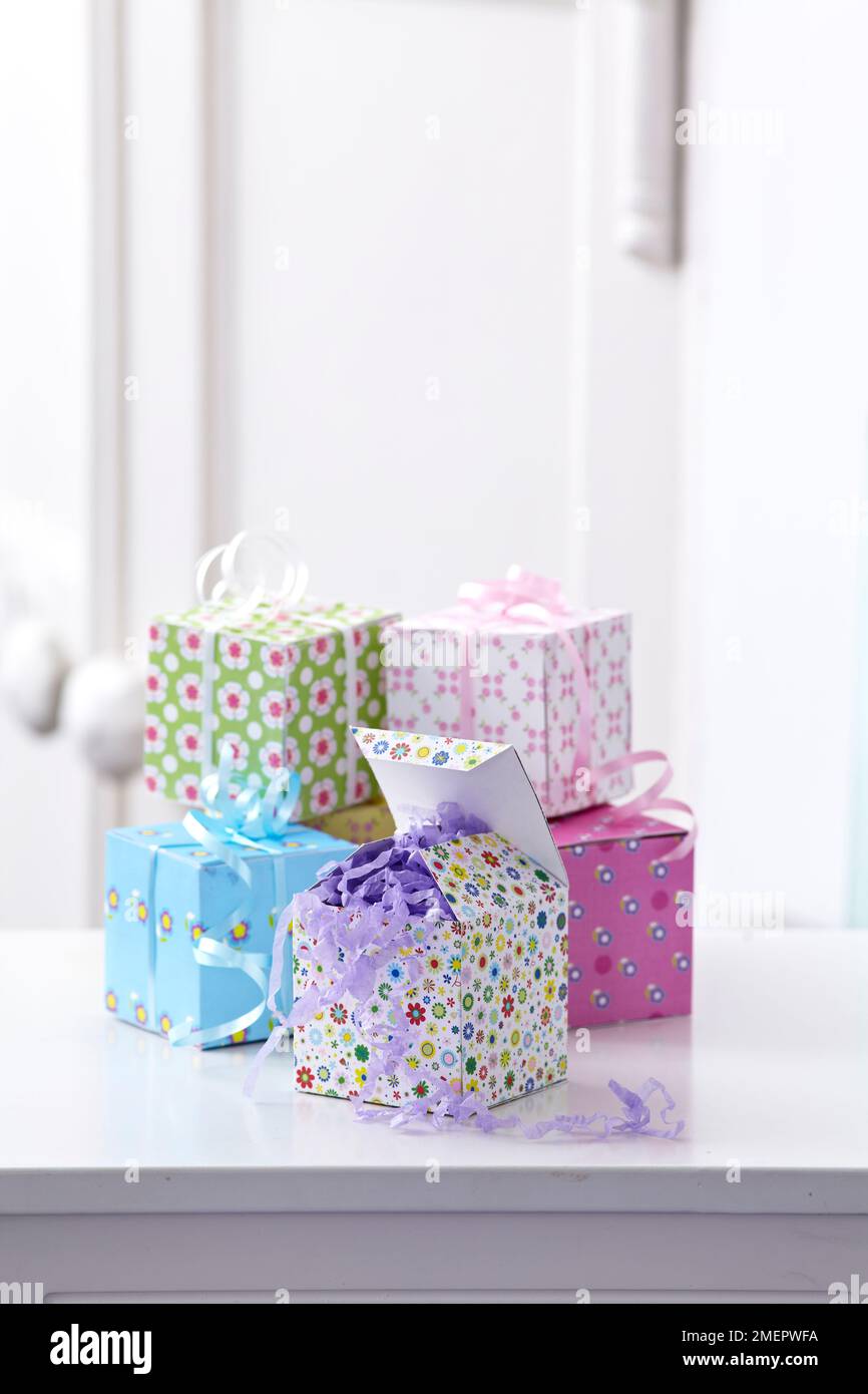Variety of small handmade gift boxes Stock Photo - Alamy