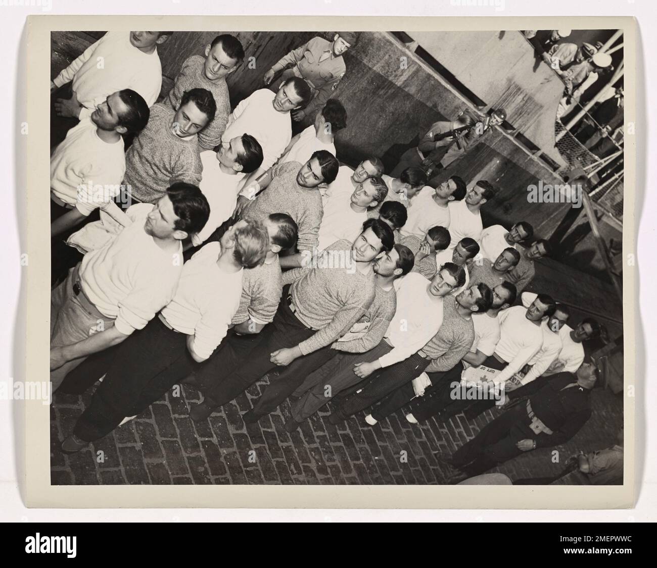 Captured German sailors await internment after their submarine was sunk ...