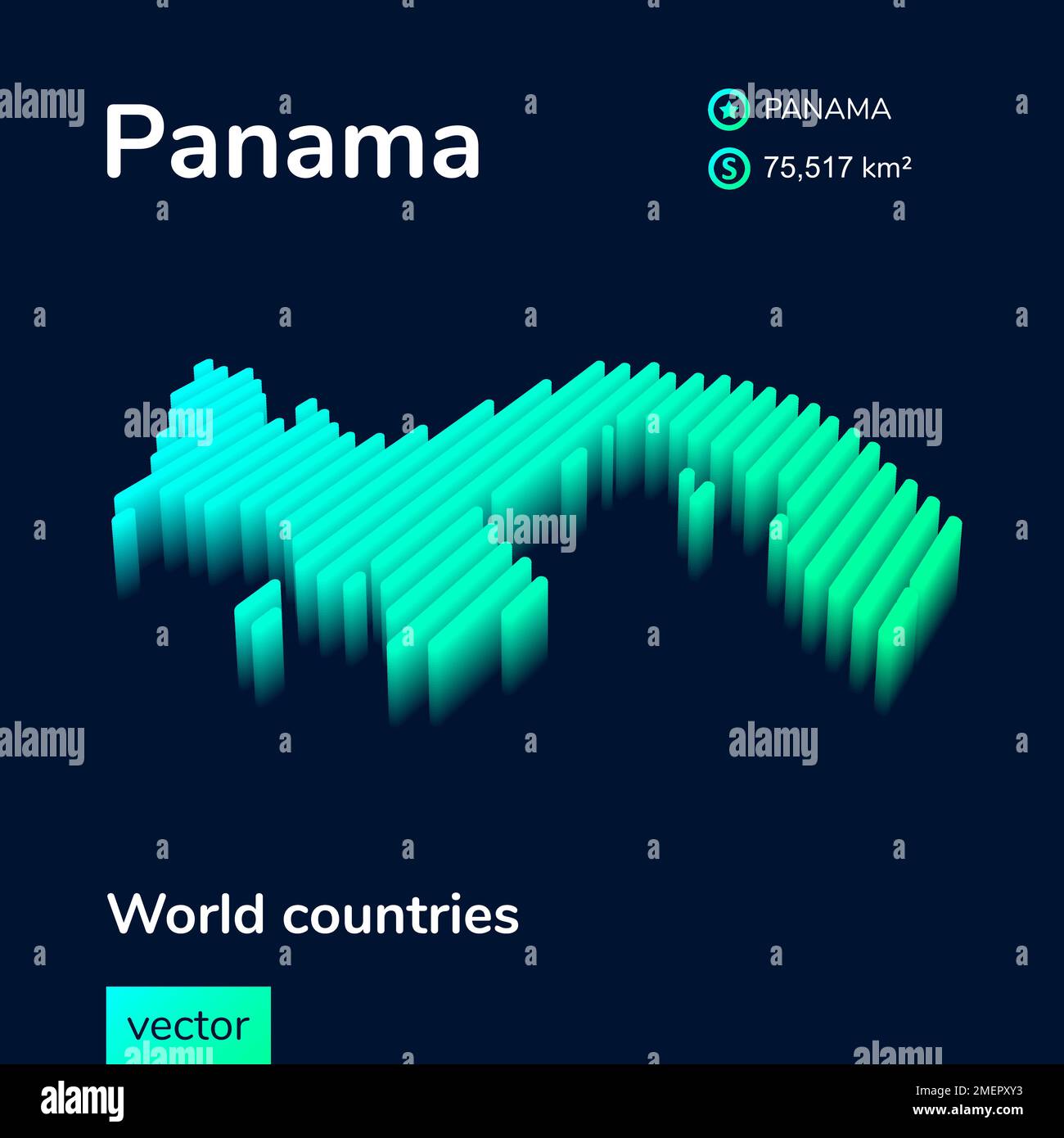 Panama 3D map. Stylized neon simple isometric striped vector Map in ...