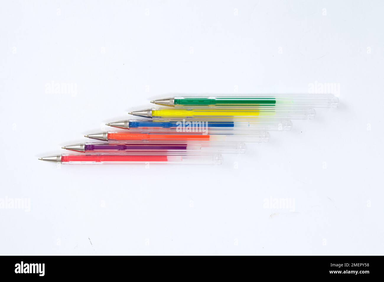 Row of gel pens, overhead view Stock Photo - Alamy