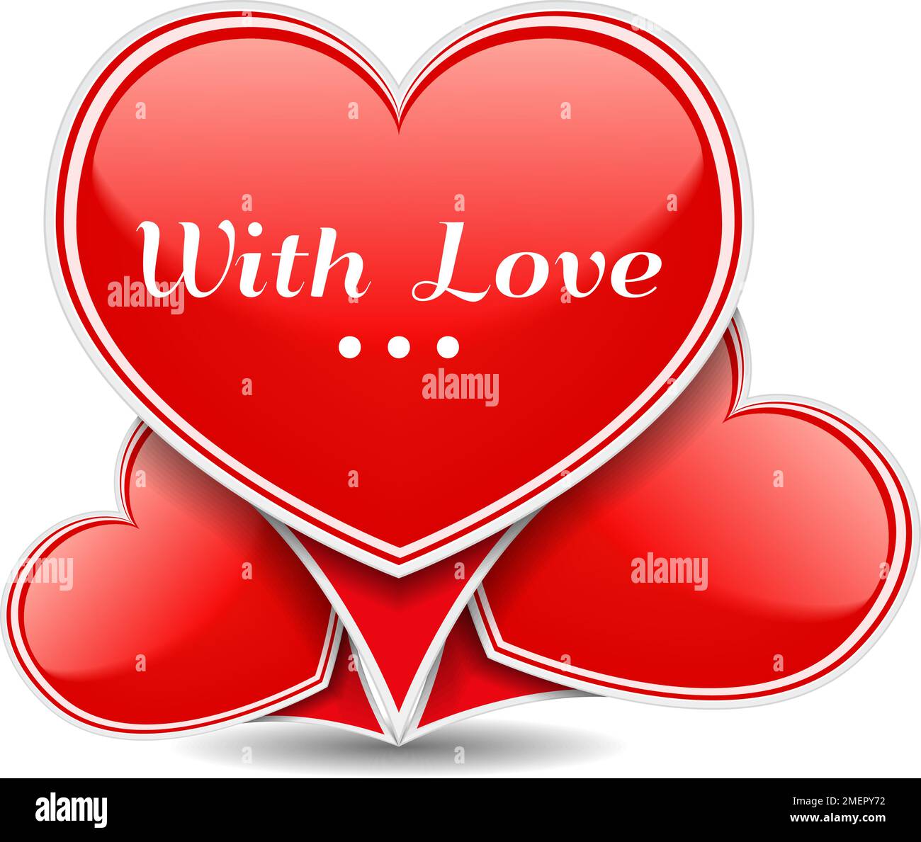 With Love, Banner with three red hearts, vector eps10 illustration ...