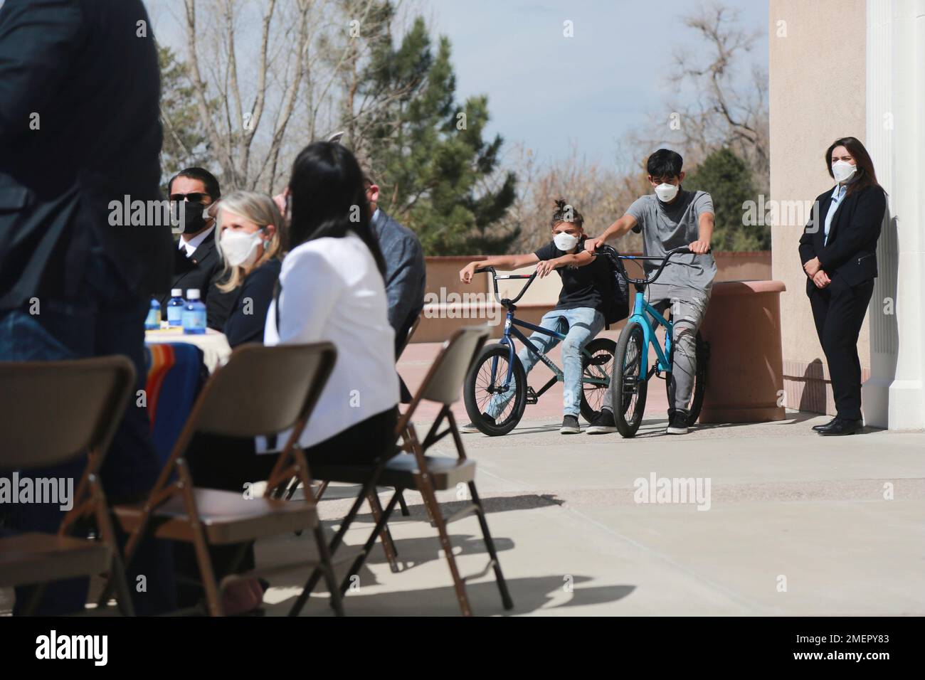 In this Monday, April 5, 2021, photo Jonathan Chilton, 14, center, sits ...