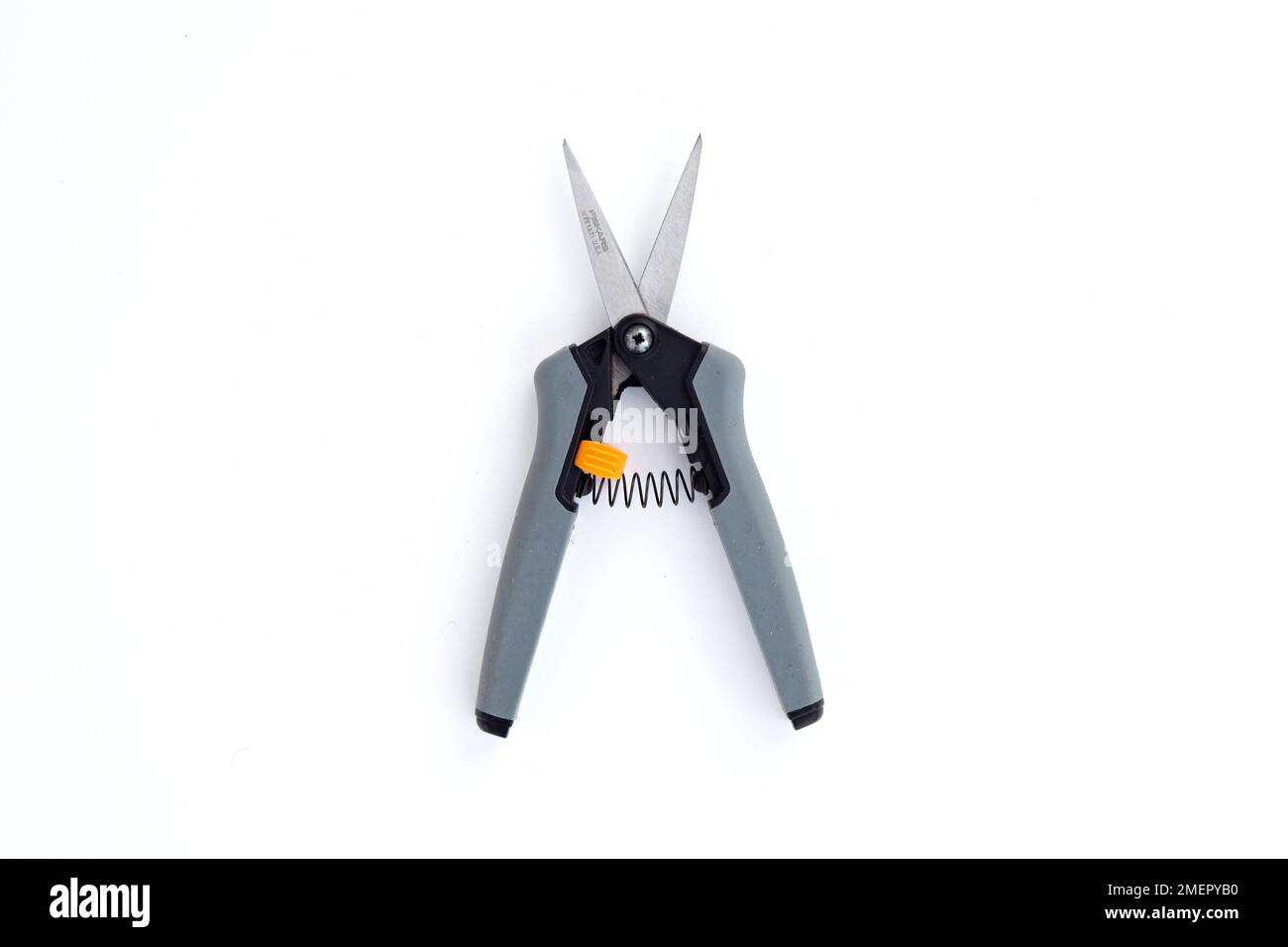 Pair of spring-action fine point scissors, overhead view Stock Photo ...