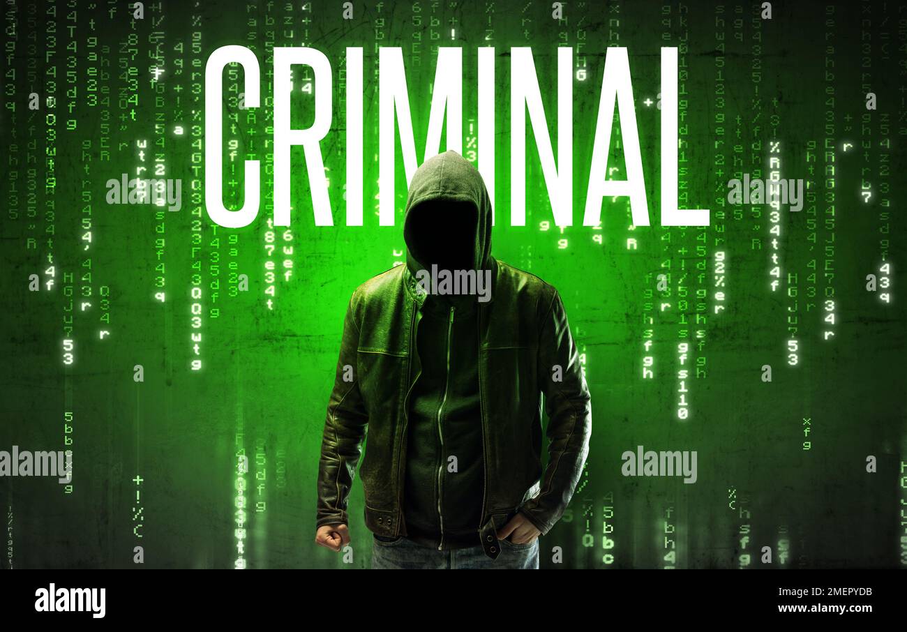 Faceless hacker with inscription concept Stock Photo - Alamy