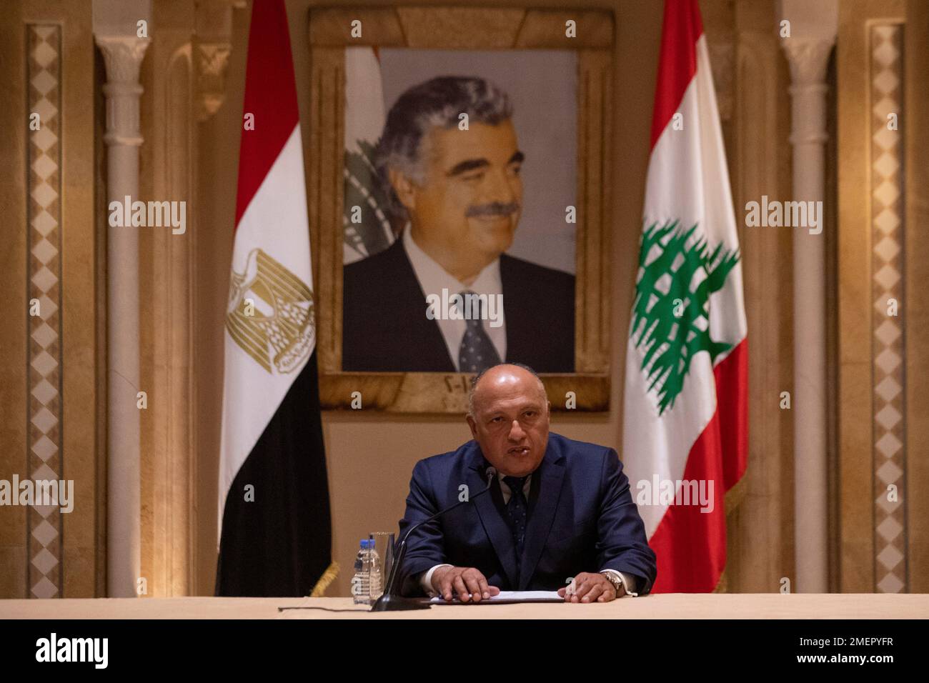 Egyptian Foreign Minister Sameh Shukry, speaks during a press ...