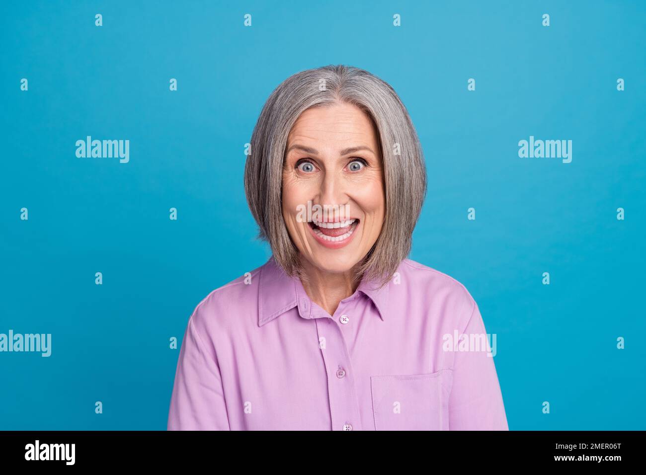 Photo of angry unhappy funny bob grey hair business woman face ...