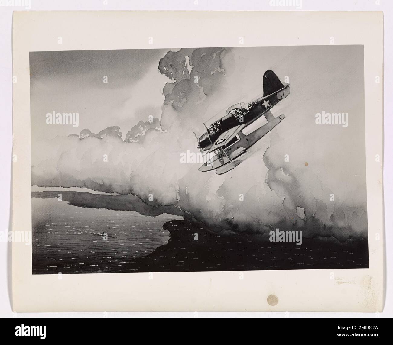 Artwork depicting a U.S. Coast Guard OS2U floatplane attacking a ...