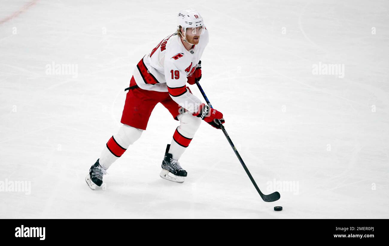 Carolina Hurricanes defenseman Dougie Hamilton (19) handles the puck ...