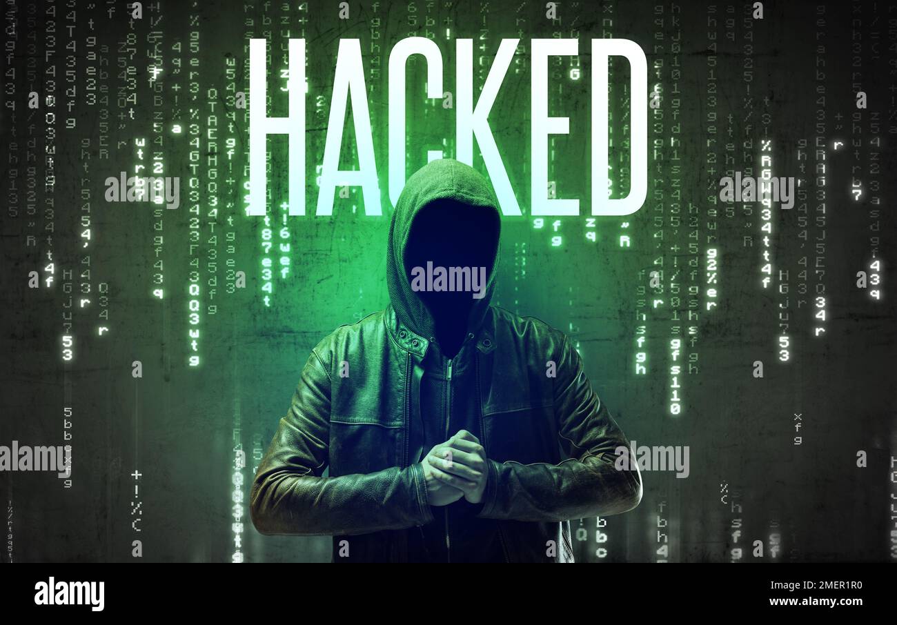 Faceless hacker with inscription concept Stock Photo - Alamy