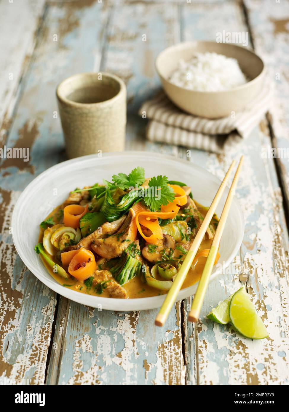Red turkey curry with pak choi Stock Photo - Alamy