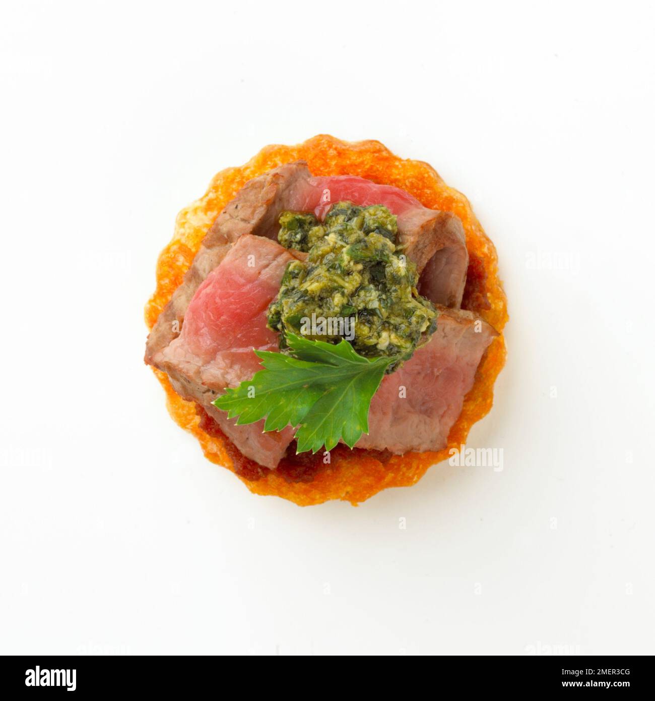 Beef croute and salsa verde, canape Stock Photo - Alamy