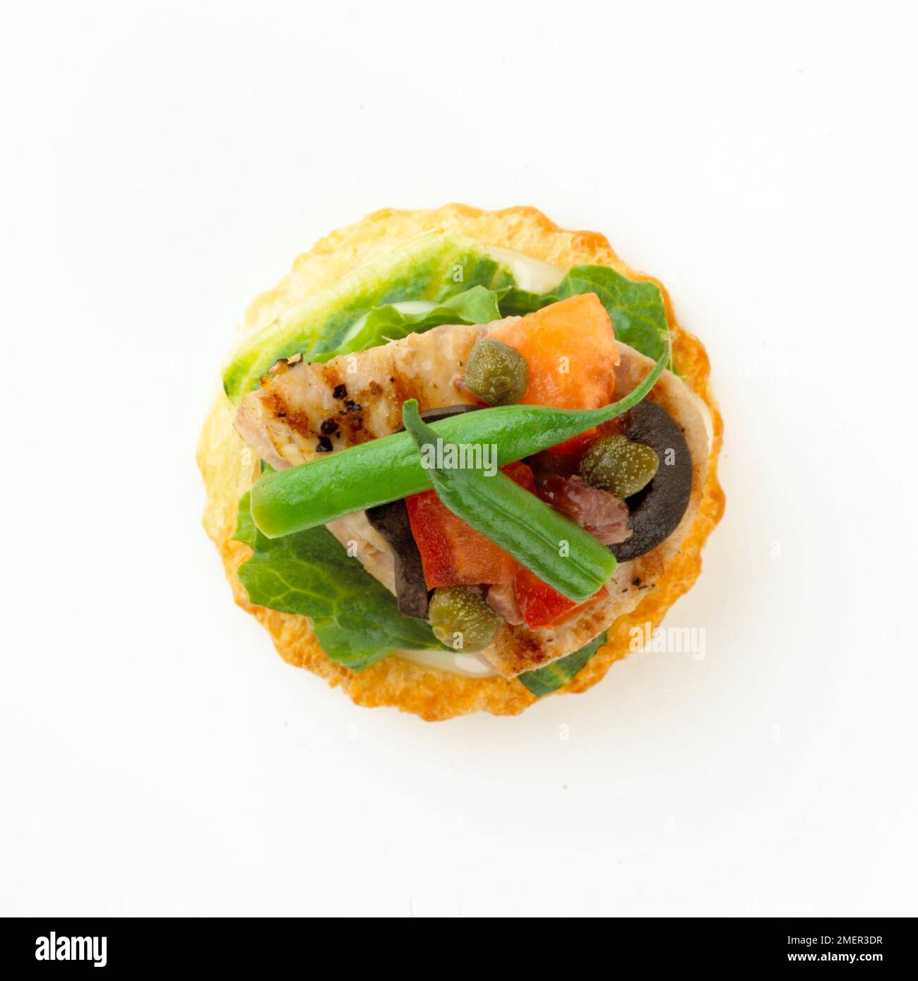 Seared tuna nicoise croute with olive, caper and green bean, canape ...