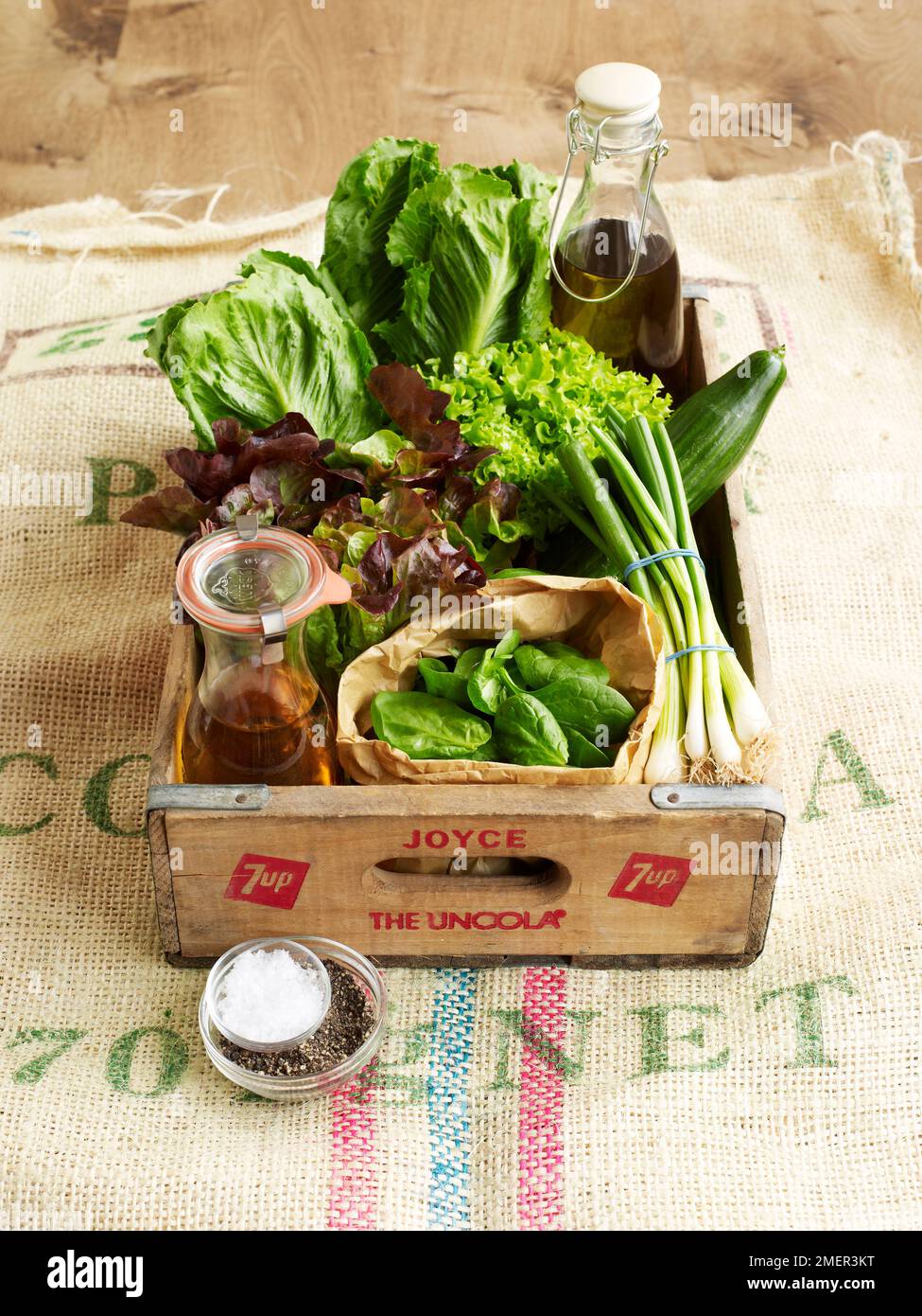 Crate of lettuce and salad-making ingredients Stock Photo - Alamy