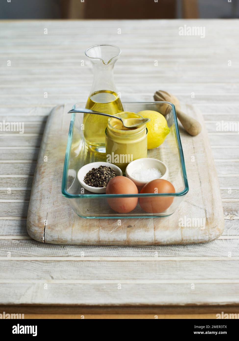 Ingredients for making mayonnaise sauce Stock Photo - Alamy