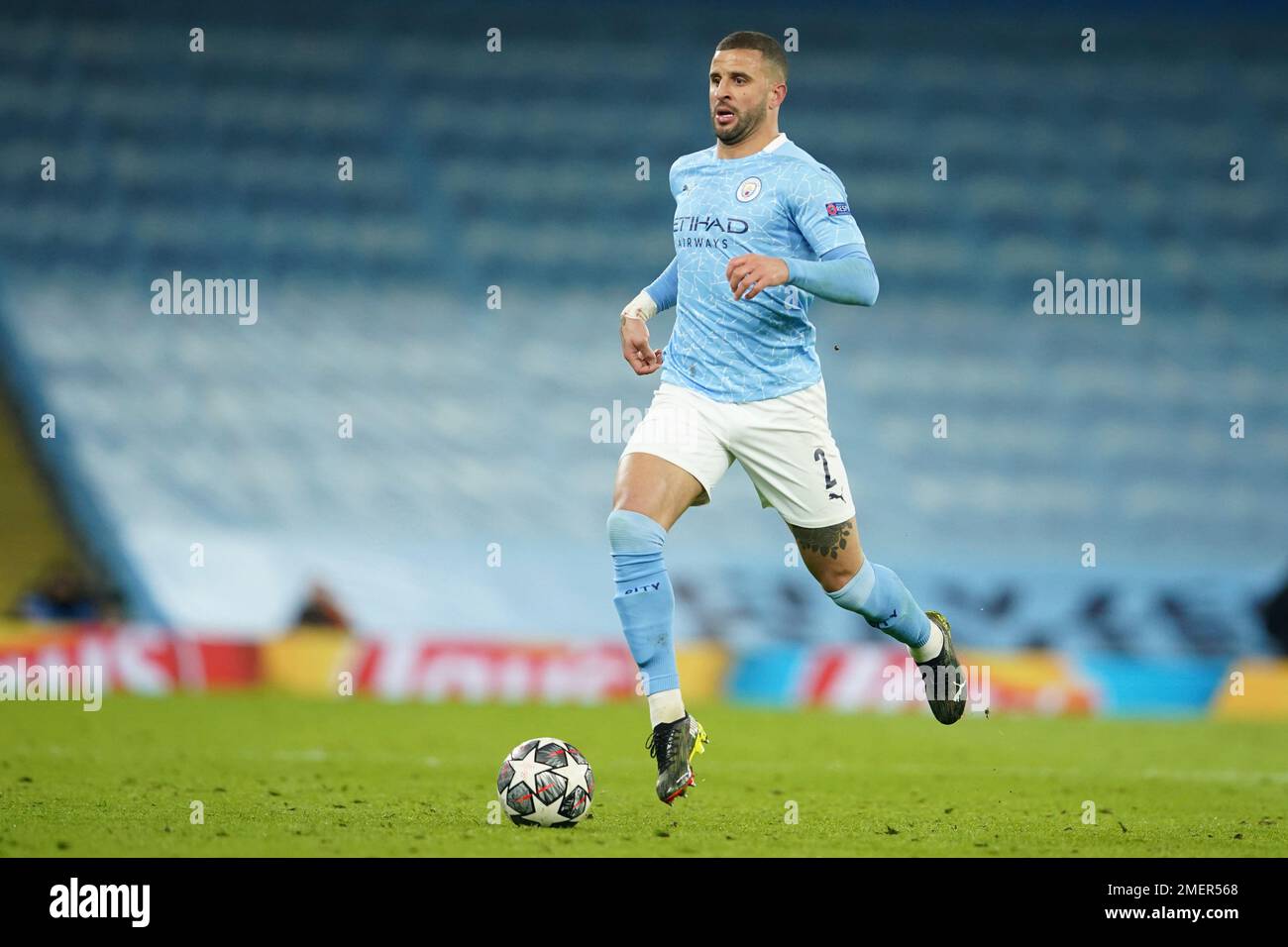Manchester City's Kyle Walker controls the ball during the Champions ...