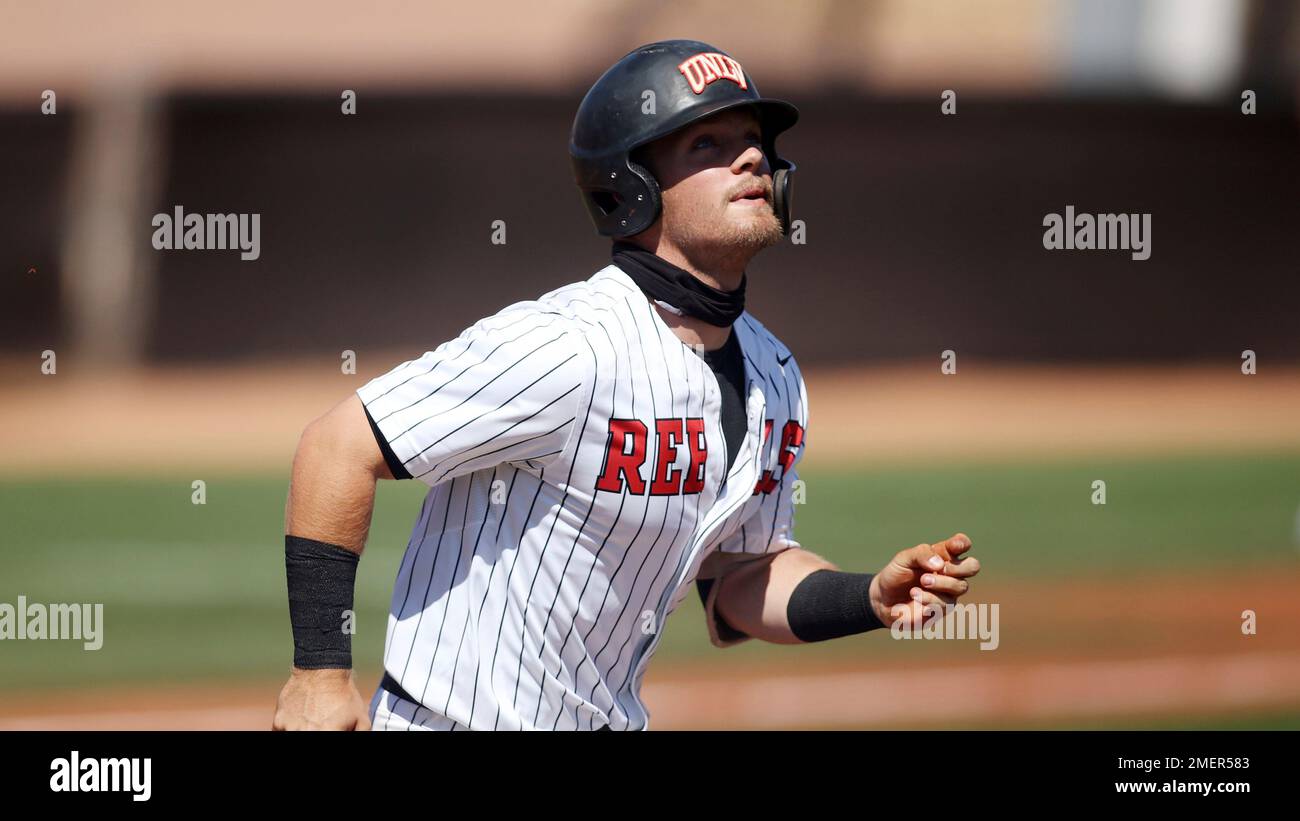 UNLV outfielder Austin Kryszczuk (47) runs to first during an NCAA ...