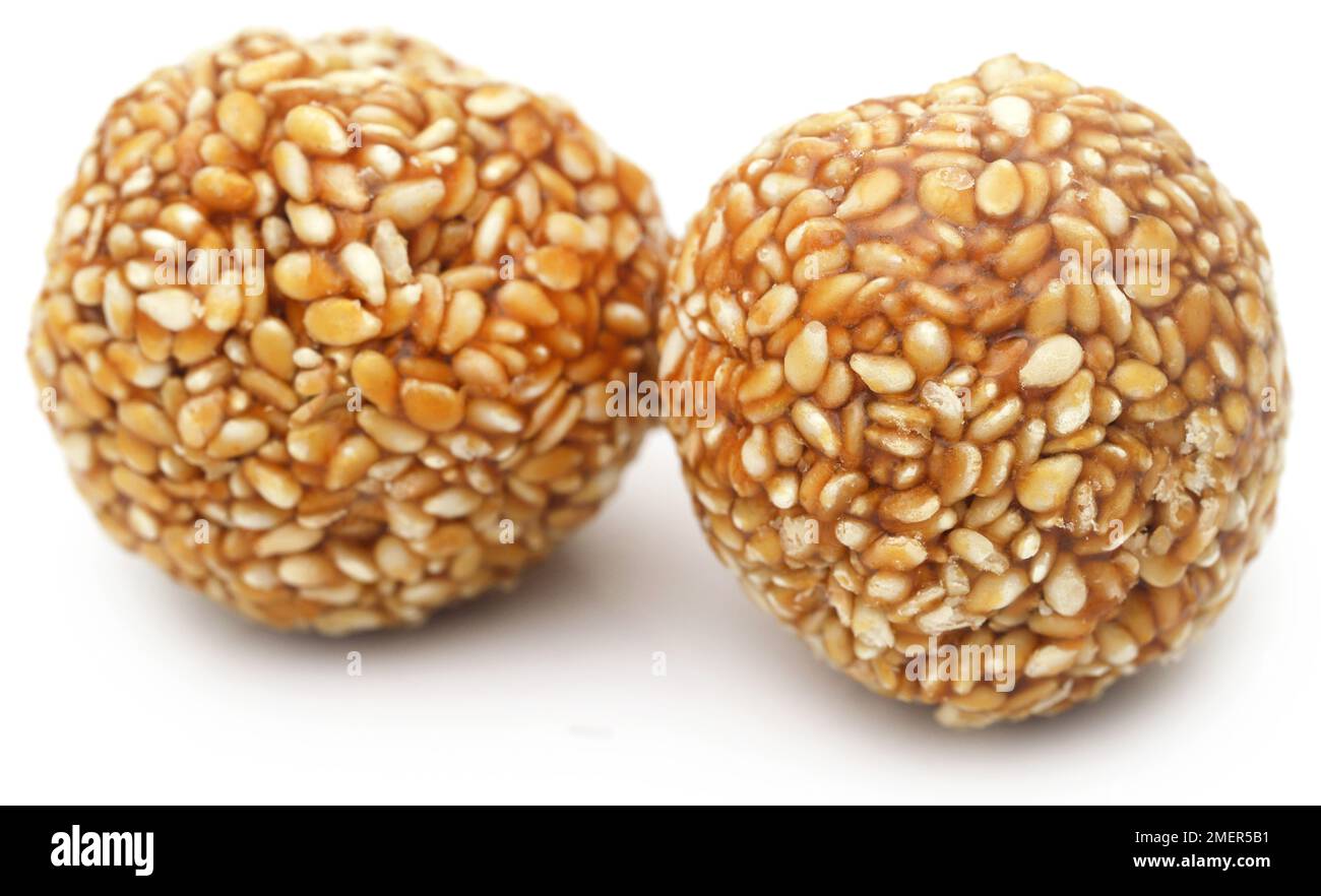 Sesame caramel laddu very popular in Indian subcontinent Stock Photo ...