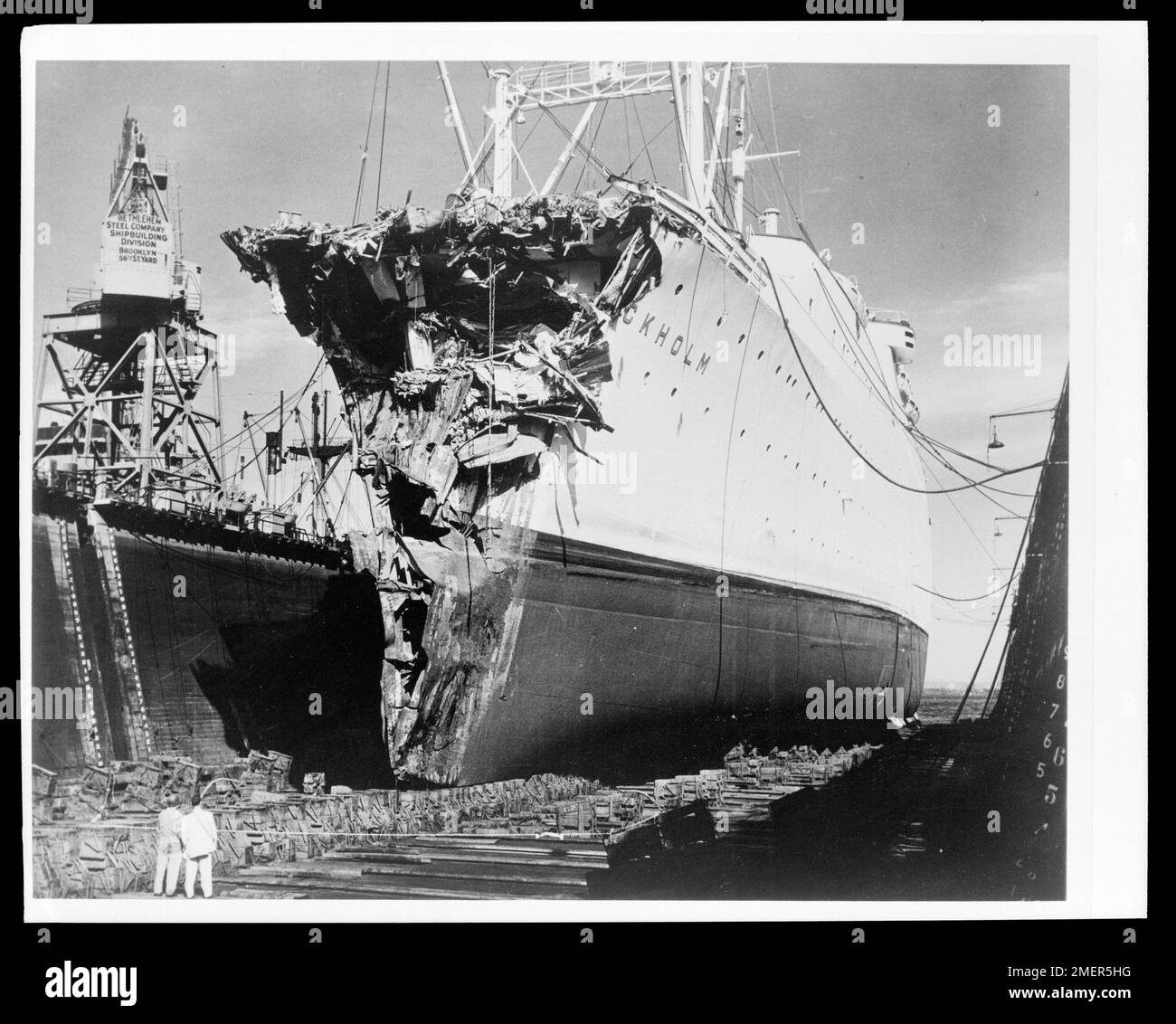 The SS Stockholm is docked at Pier 97 in New York after colliding with ...