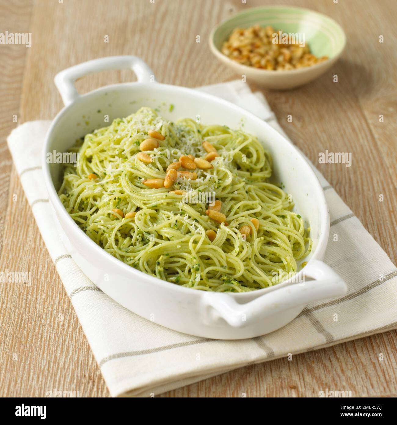 Angel hair pasta with pesto Stock Photo - Alamy