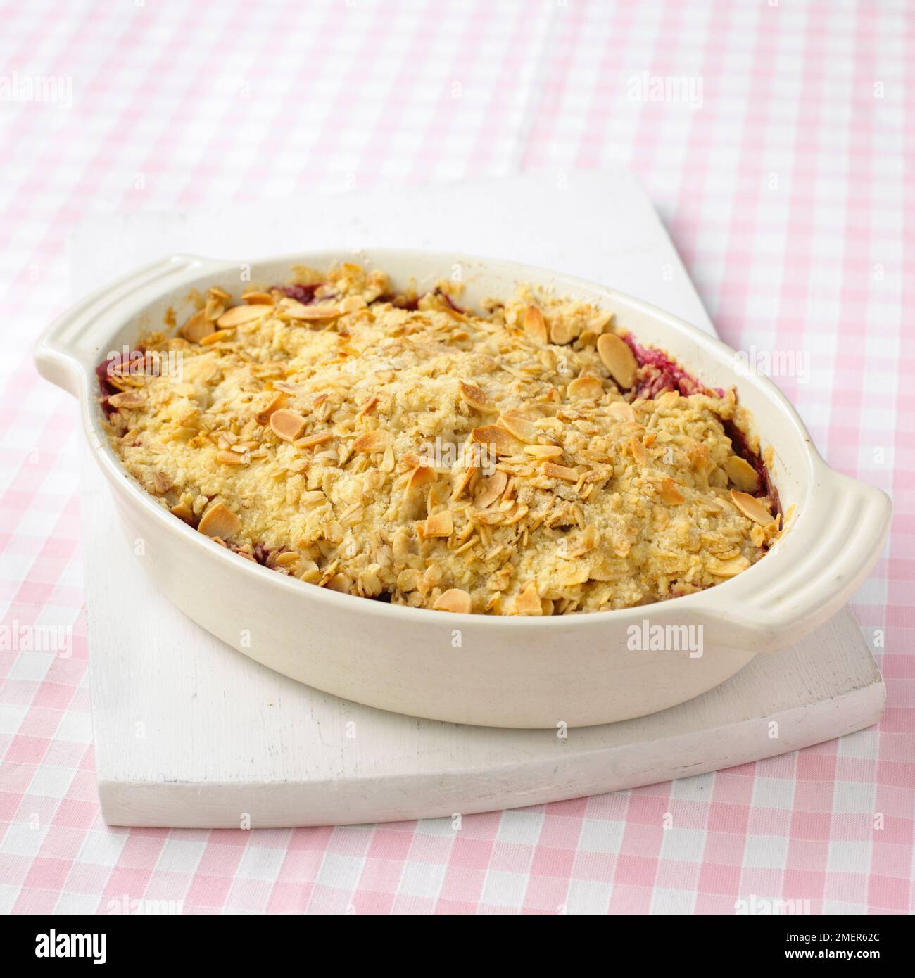 Banana berry crumble Stock Photo - Alamy