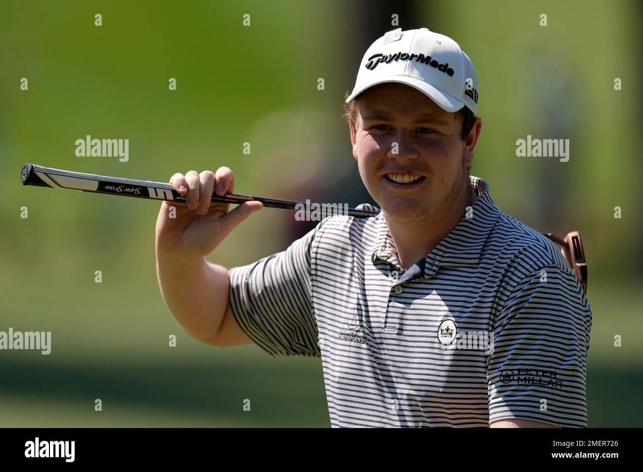 Robert MacIntyre, of Scotland, smiles on the sixth hole during a ...