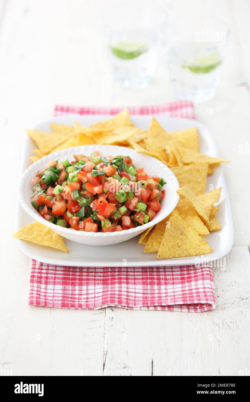 Bowl of tomato salsa and tortilla chips Stock Photo - Alamy