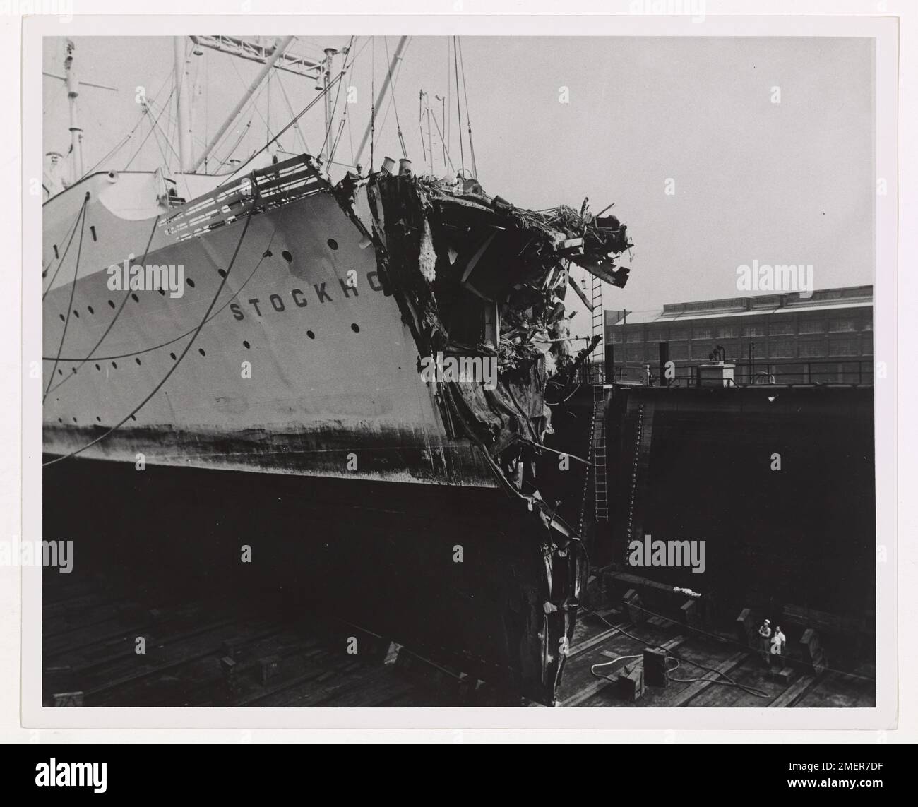 The SS Stockholm is shown in drydock at Pier 97 in New York after ...