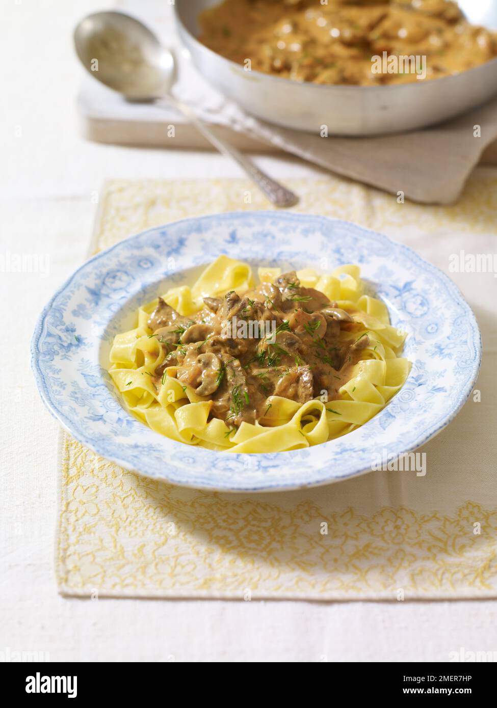 Beef stroganoff and pasta ribbons Stock Photo - Alamy