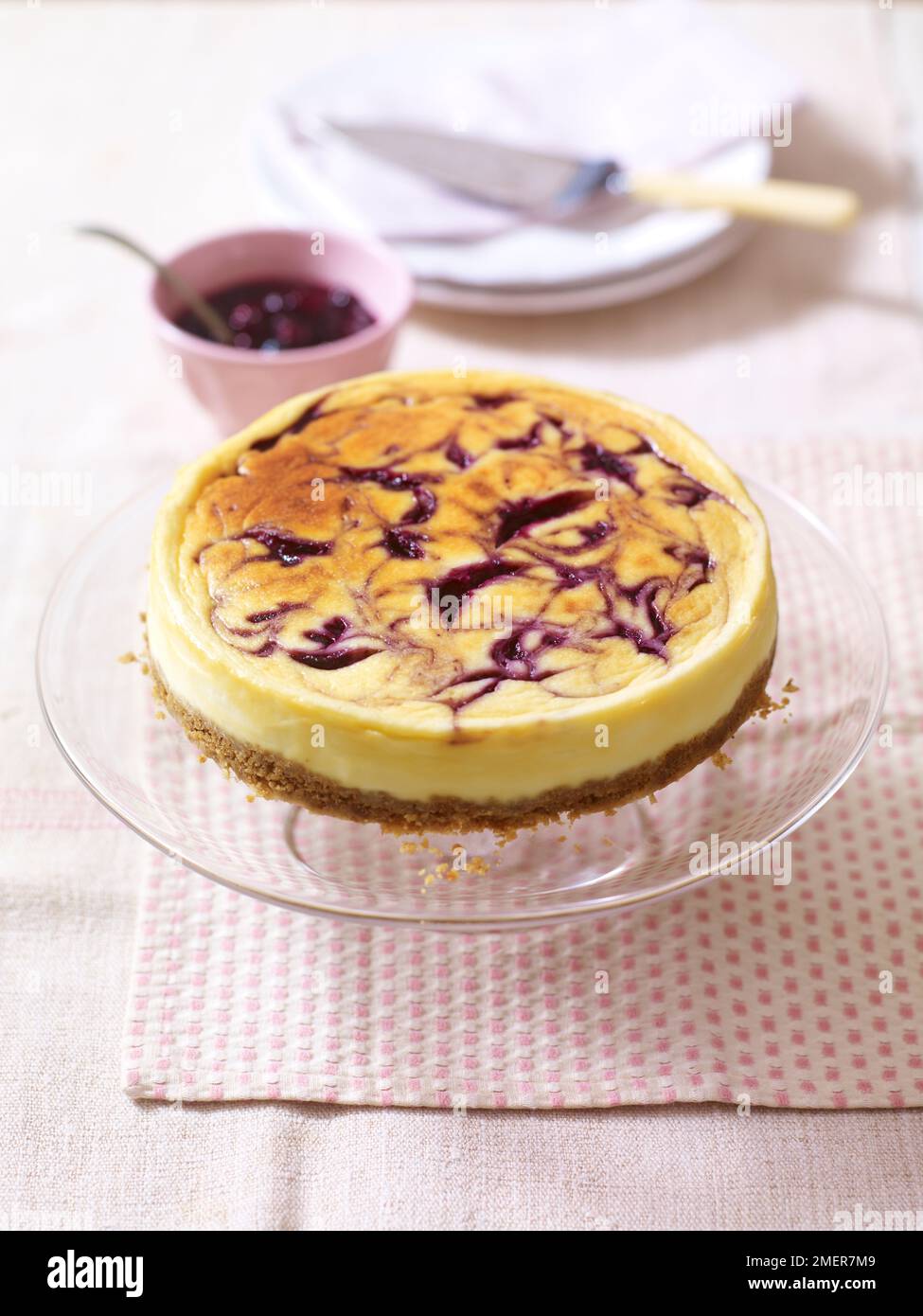 Blueberry ripple cheesecake Stock Photo - Alamy