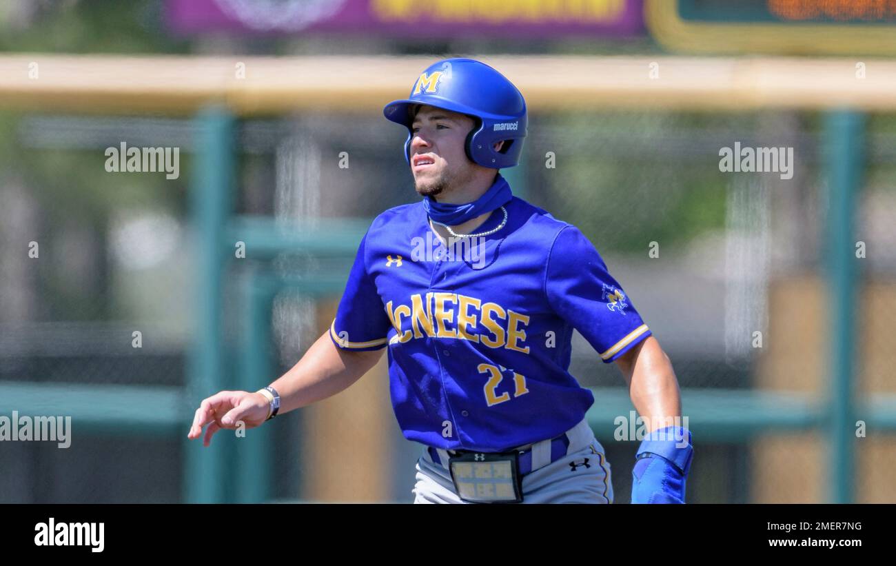 McNeese State outfielder Julian Gonzales (27) runs during an NCAA ...