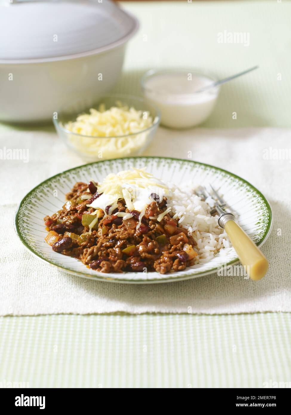 Chilli con carne and rice Stock Photo - Alamy