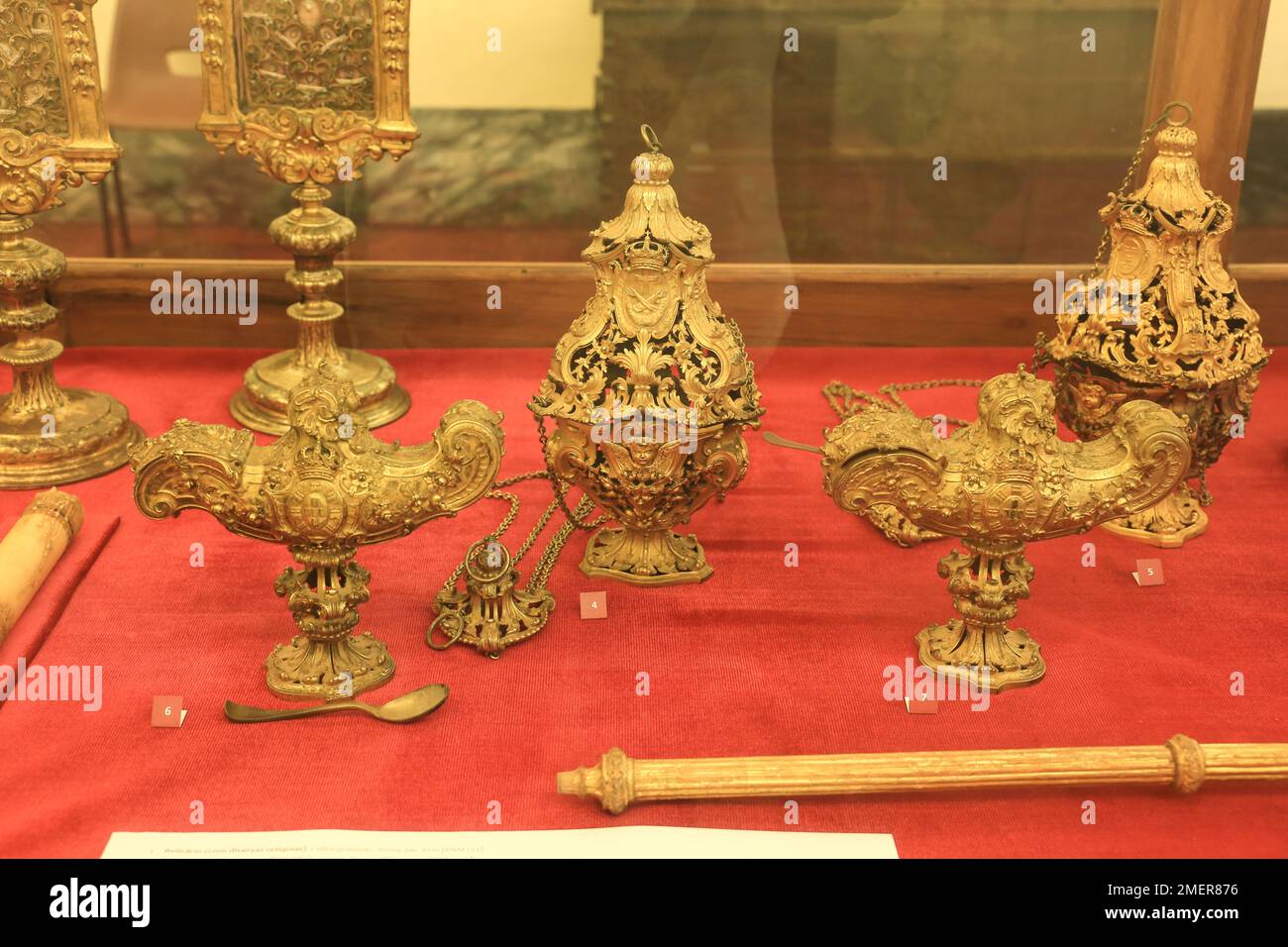 Mafra, Lisbon, Portugal- January 17, 2023: Golden church utensils ...