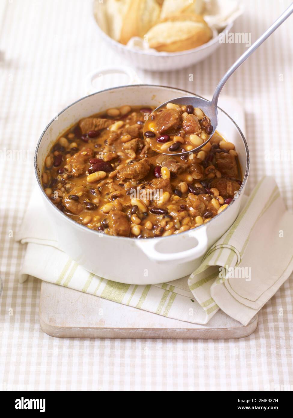 Bowl of spicy pork bean stew Stock Photo - Alamy