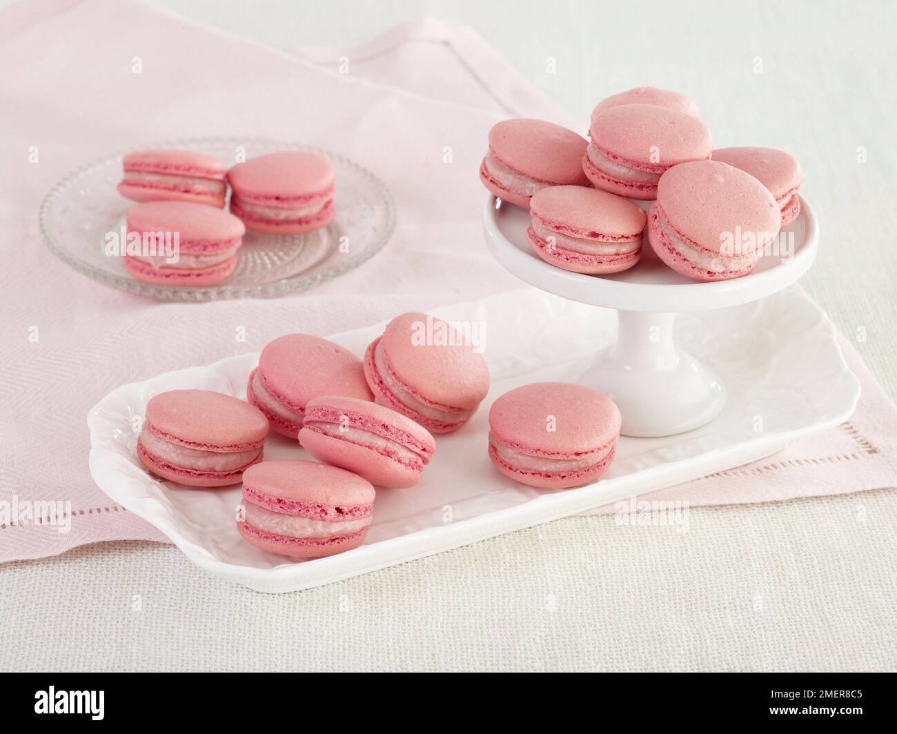 Pink raspberry macarons Stock Photo - Alamy