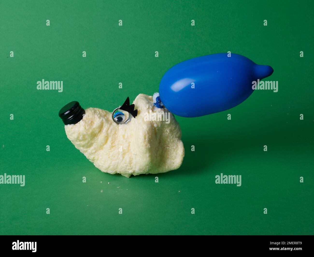 Soap monster decorated with googly eyes, bottletop nose and balloon ...