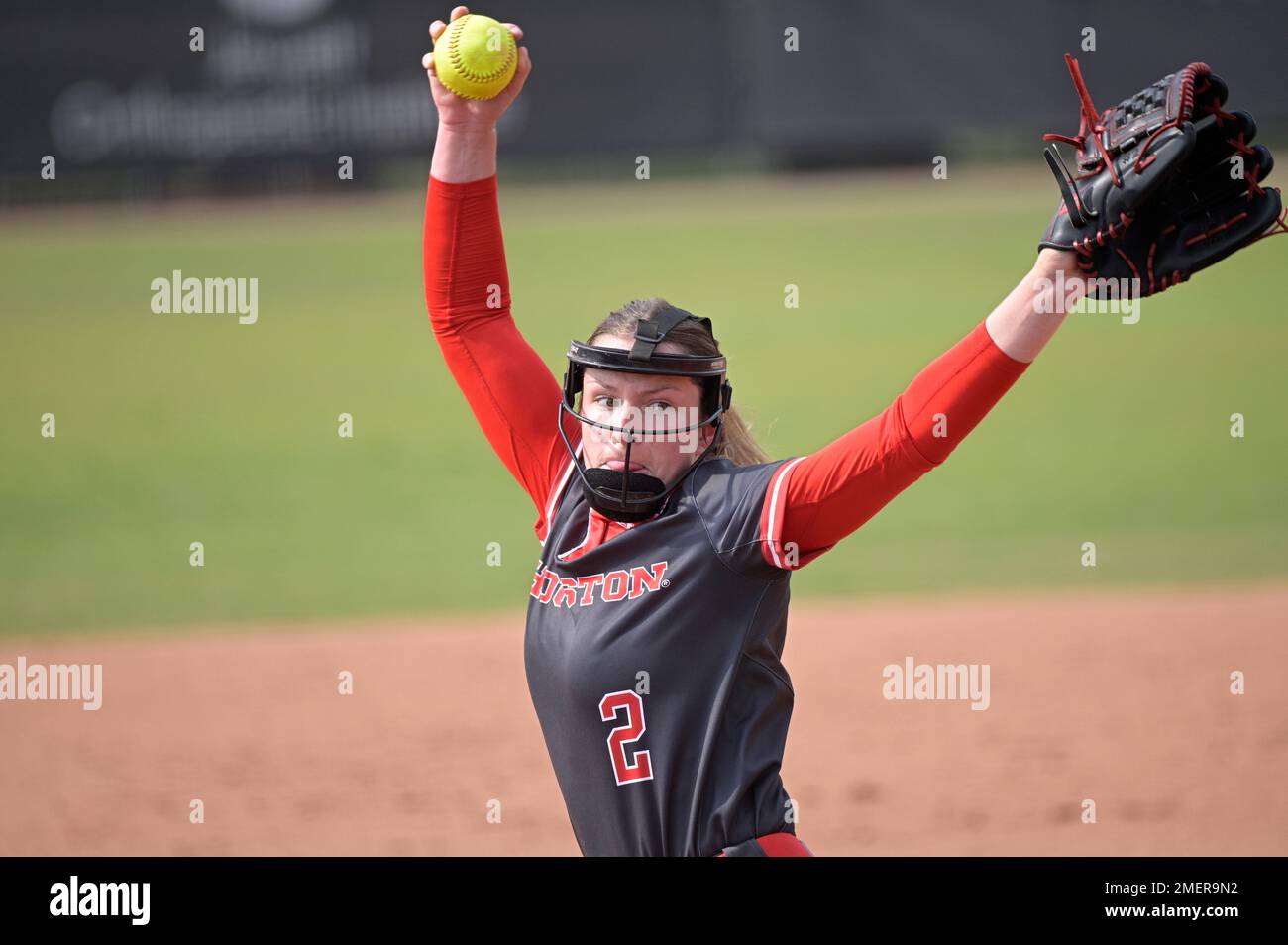 Houston pitcher Rachel Hertenberger (2) throws to home plate during an ...