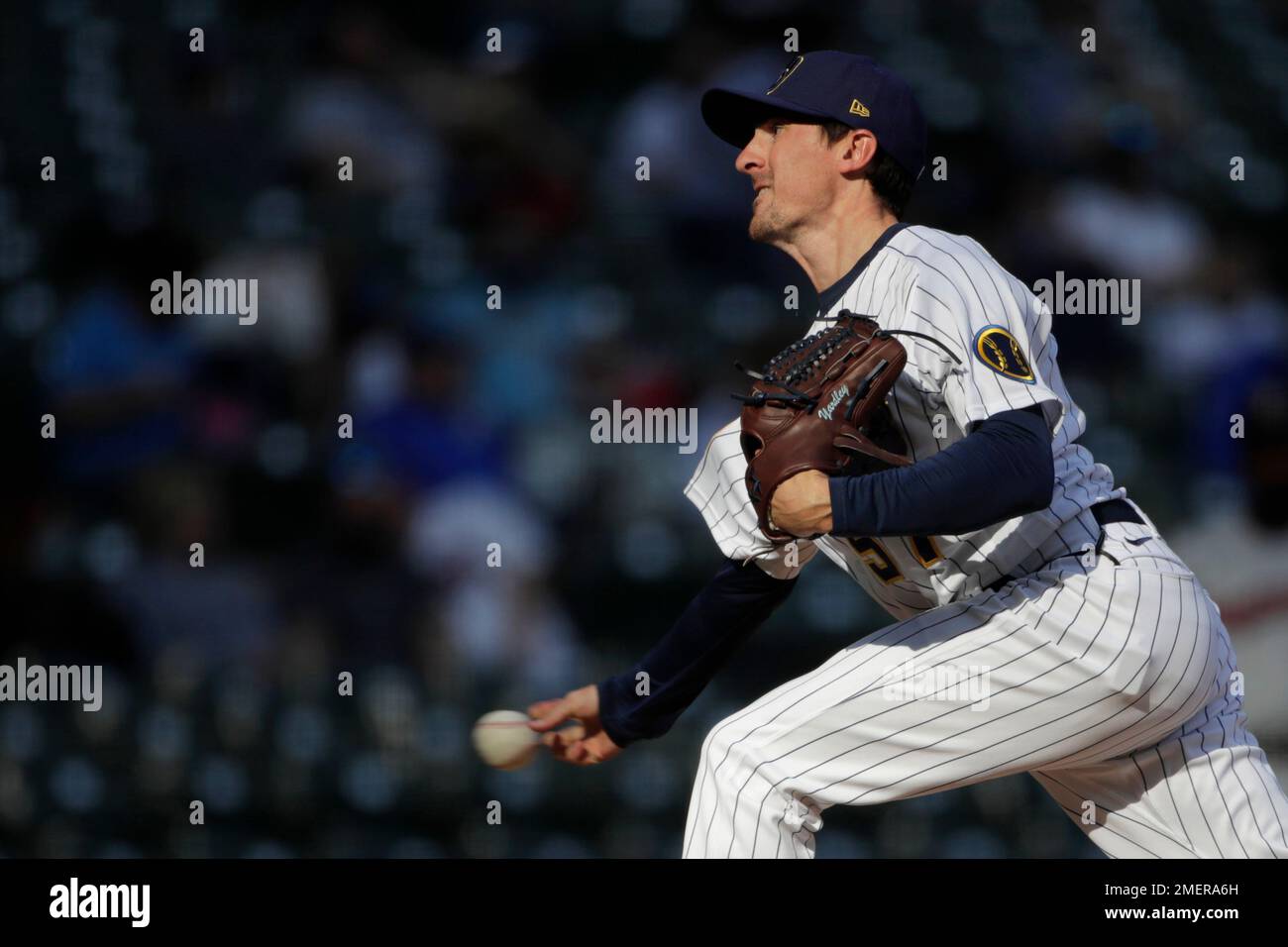 Milwaukee Brewers' Eric Yardley pitches during the ninth inning of a ...