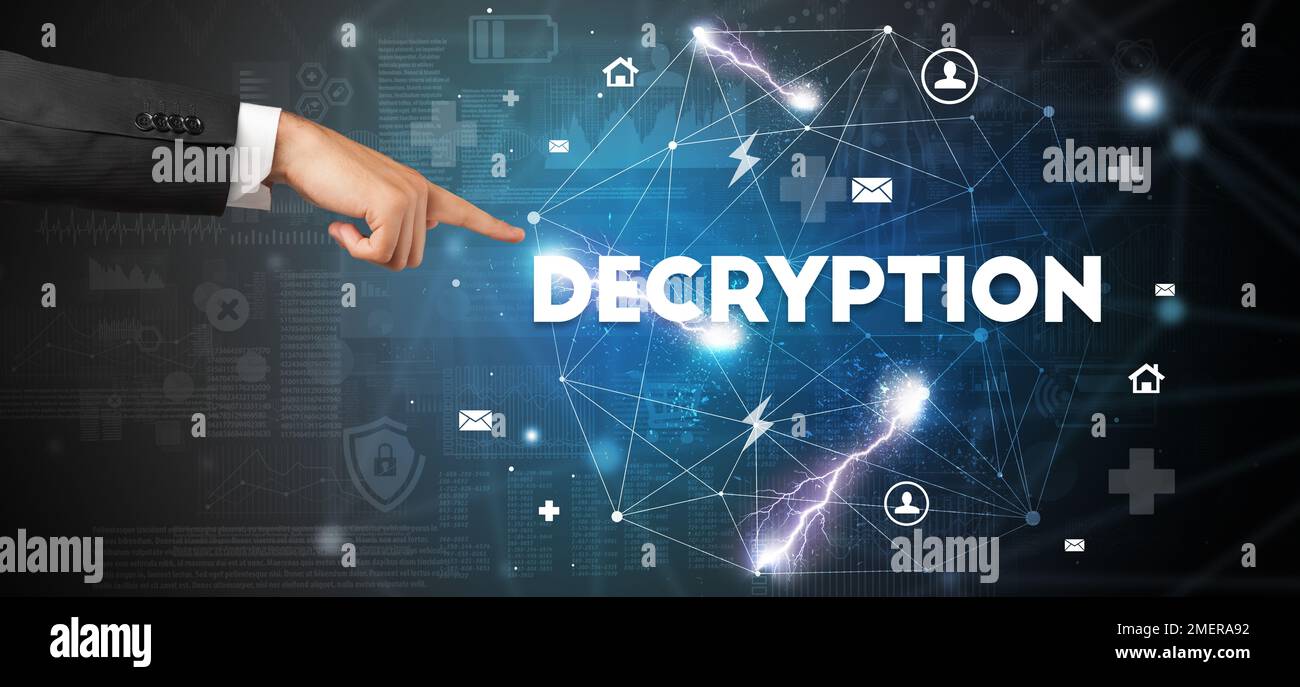 Hand pointing at inscription concept Stock Photo - Alamy