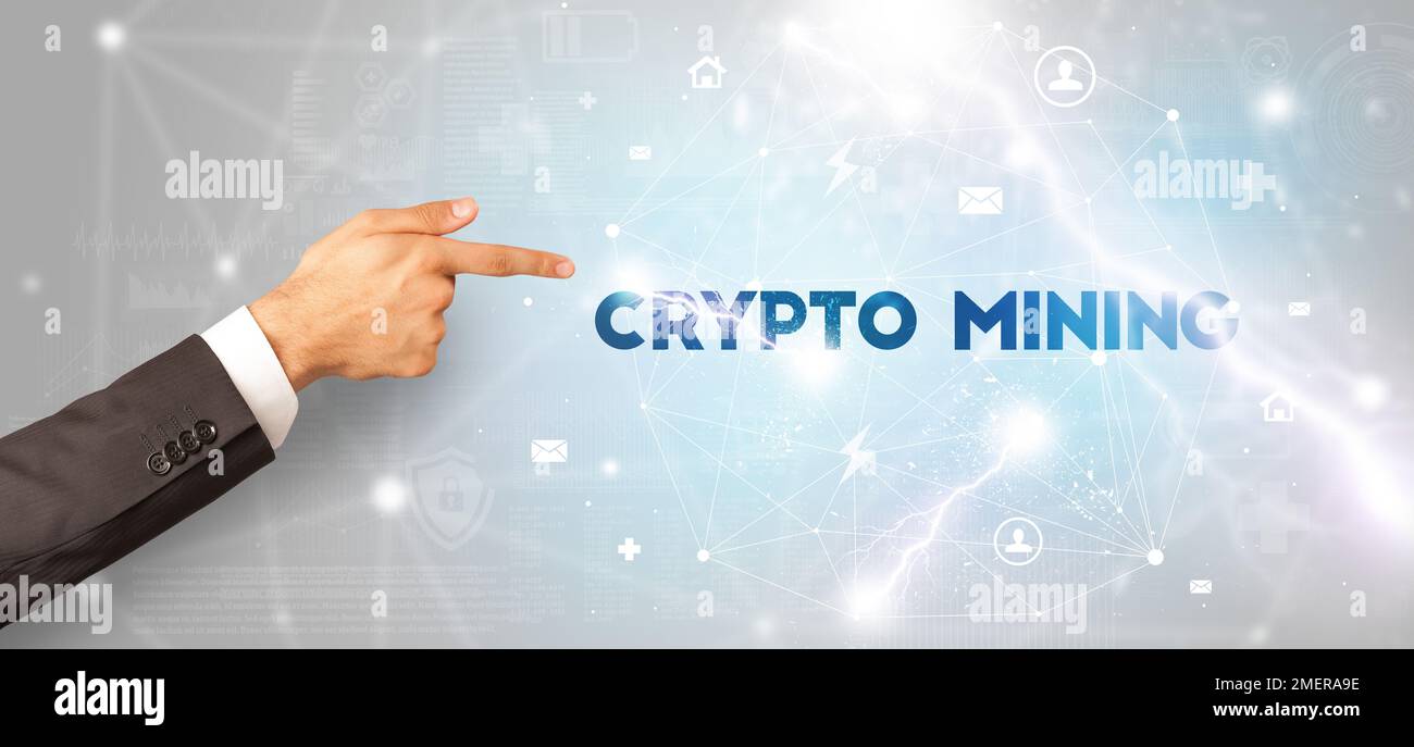 Hand pointing at inscription concept Stock Photo - Alamy