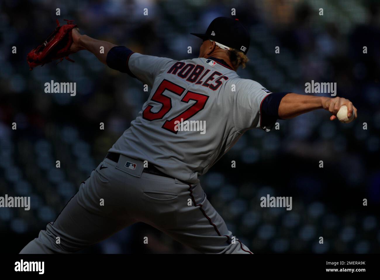 Minnesota Twins' Hansel Robles pitches during the seventh inning of a ...