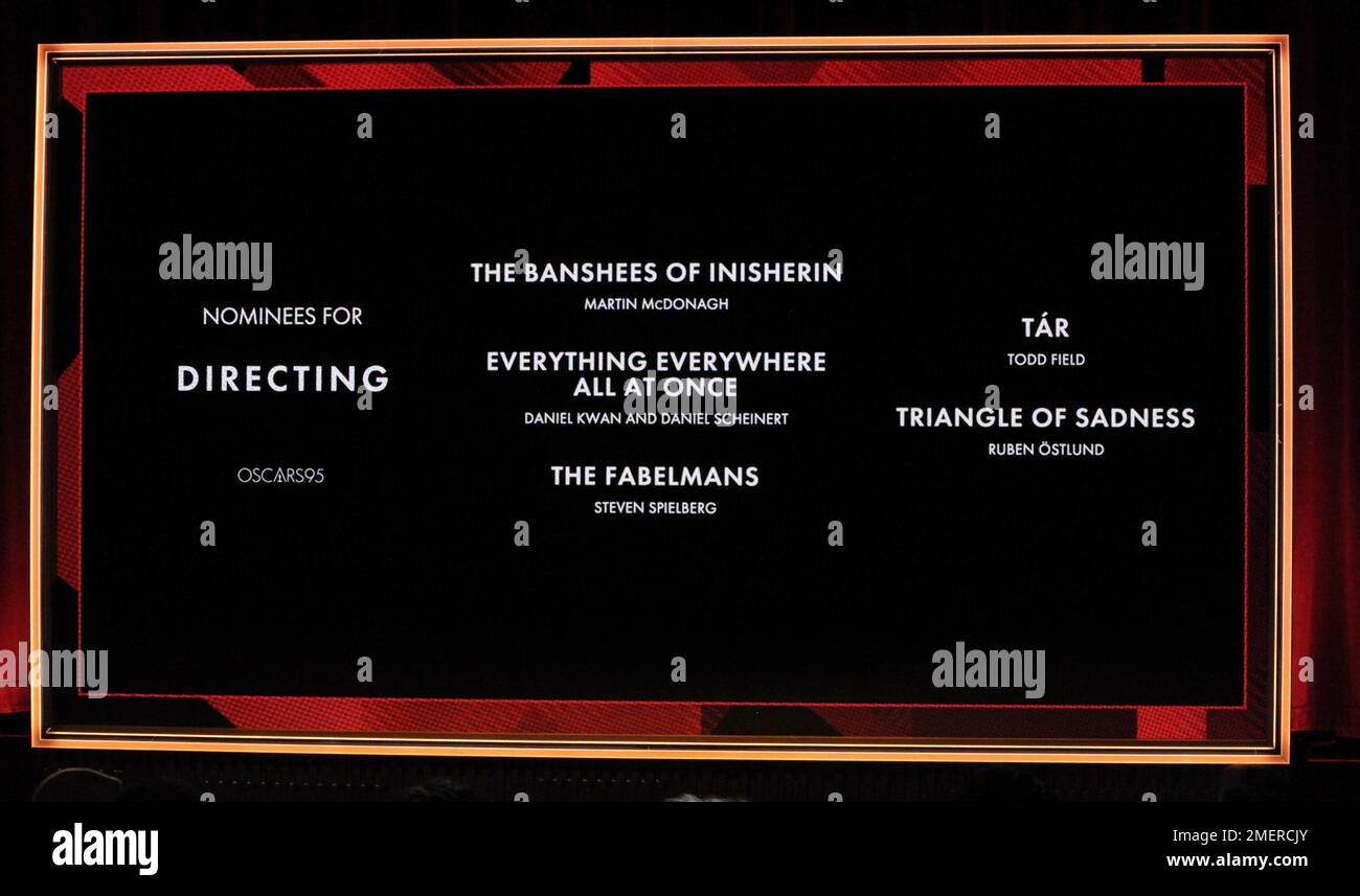 Los Angeles, CA. 24th Jan, 2023. Oscar Nomination Announcement Screen ...