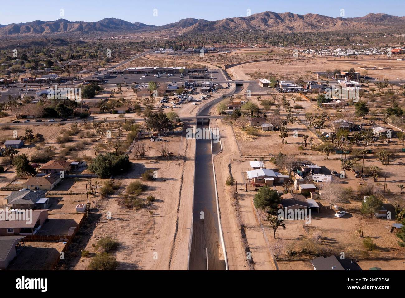 An aerial view of a town in Yucca Valley, Calif., Monday, April 5, 2021 ...
